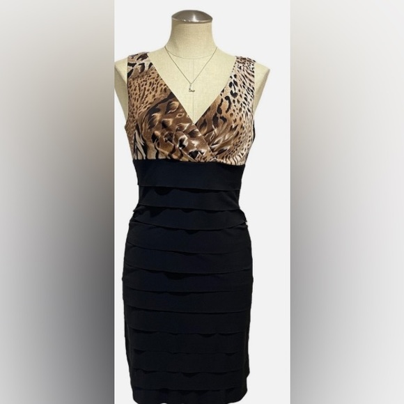 Studio I | Dresses | Studio I Leopard Print And Black Mini Dress | Poshmark